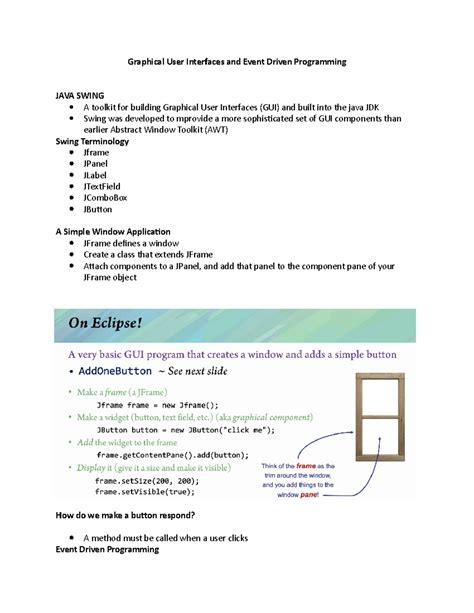 Gui Lecture Notes 20 Graphical User Interfaces And Event Driven