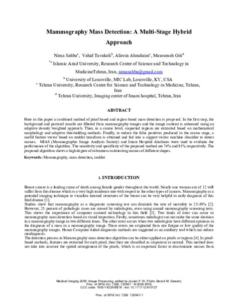 Pdf Mammography Mass Detection A Multi Stage Hybrid Approach