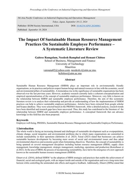 Pdf The Impact Of Sustainable Human Resource Management Practices On Sustainable Employee