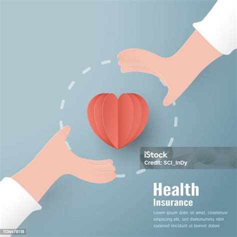 건강 보험의 개념에서 벡터 일러스트 레이 션 템플릿 디자인은 3d 종이 컷 스타일의 파스텔 파란색 배경에 있습니다 개념에 대한 스톡 벡터 아트 및 기타 이미지 Istock