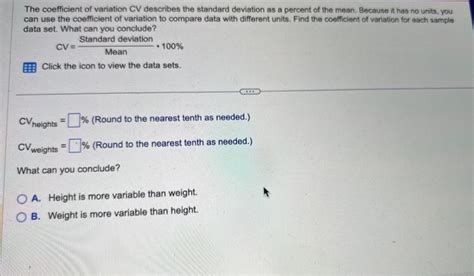 Solved The Coefficient Of Variation CV Describes The Chegg