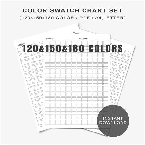 Set Of Color Swatch Chart Digital Printable Etsy