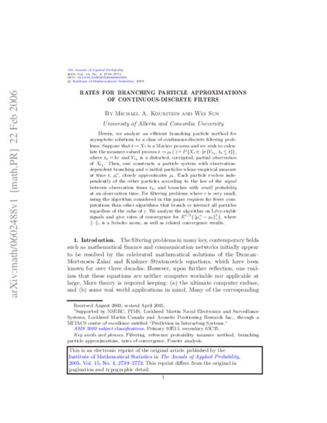 Pdf Rates For Branching Particle Approximations Of Continuous