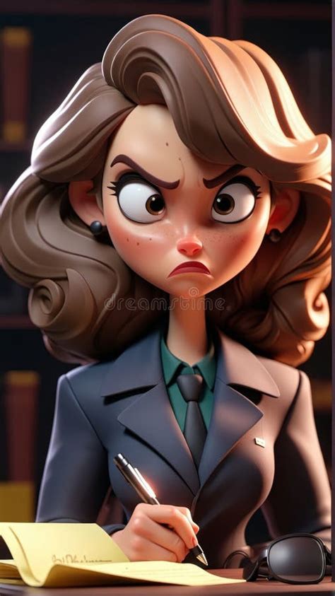 Animated Character With Determined Expression Writing In Office Setting