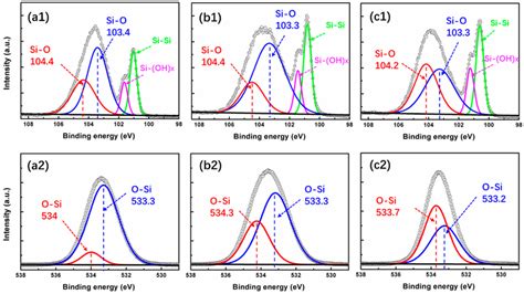 Xps Analyses Of Sio2 A1 A2 Sio1 8 B1 B2 And Sio1 6 C1 C2 Samples Download Scientific