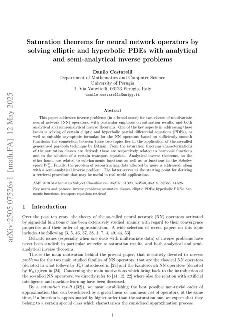 Pdf Saturation Theorems For Neural Network Operators By Solving Elliptic And Hyperbolic Pdes