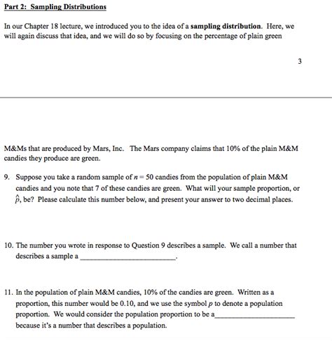 Solved Part Sampling Distributions In Our Chapter Chegg Com