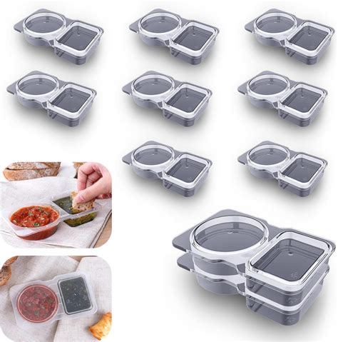 12 Packs Condiment Container With Lid Double Compartment