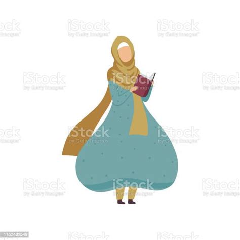 무슬림 여자 서 및 독서 책 현대 아랍 소녀 전통적인 의류 벡터 일러스트 교육에 대한 스톡 벡터 아트 및 기타 이미지 교육