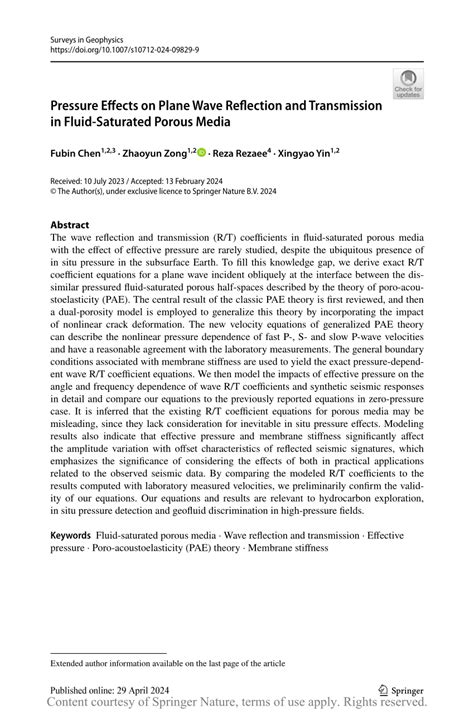 Pressure Effects On Plane Wave Reflection And Transmission In Fluid Saturated Porous Media