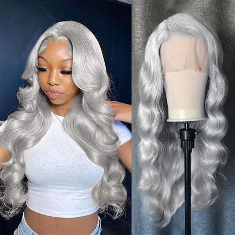 Msviki 13x4 Silver Grey Body Wave Lace Front Wigs Human Hair 200