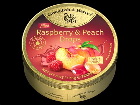 C H Raspberry And Peach Drops 175gm Tin Lolliesnz