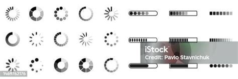 로딩 바 아이콘을 설정합니다 진행률 표시줄 로드 기호 다른 디자인의 컬렉션 로딩 상태 표시 줄 다운로드 진행률 아이콘 벡터 가상