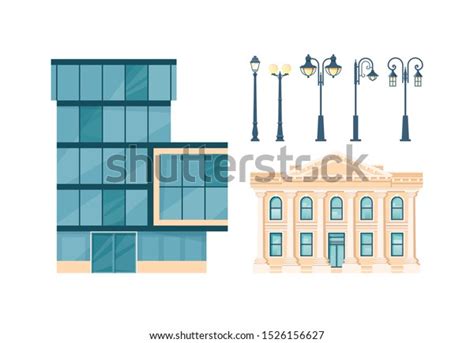 Administration Buildings Set Modern Classic Facades Stock Vector