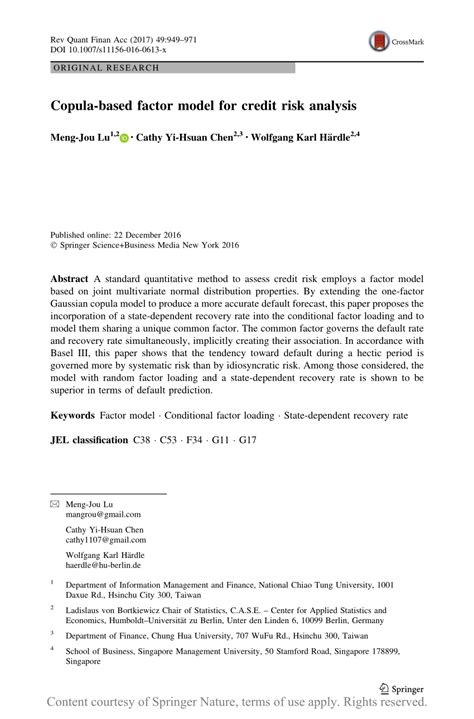 Copula Based Factor Model For Credit Risk Analysis Request Pdf