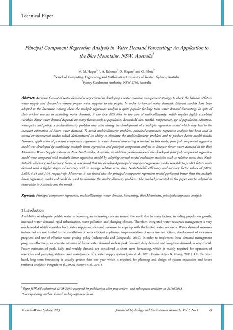 Pdf Principal Component Regression Analysis In Water Demand Forecasting An Application To The