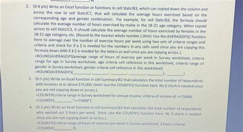 Solved Pts Write An Excel Function Or Functions In Chegg Com