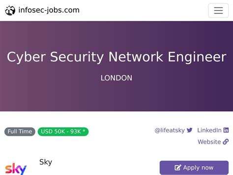 [hiring] Cyber Security Network Engineer In London R Infosec Jobs
