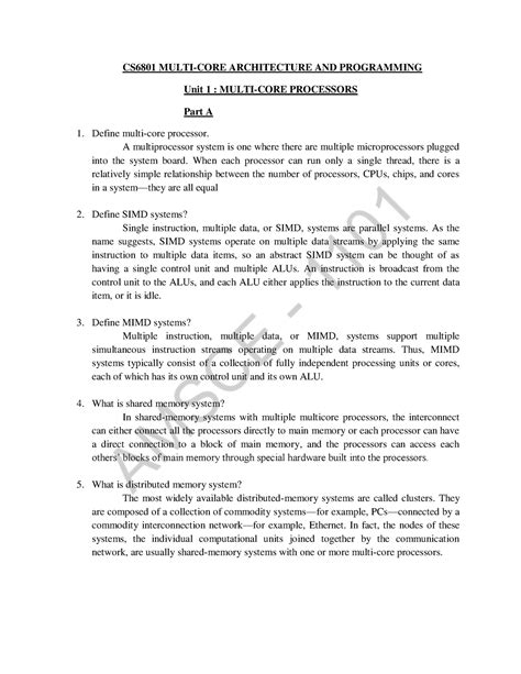 Cs6801 Multi Core Architecture And Programming Watermark Cs6801 Multi Core Architecture And