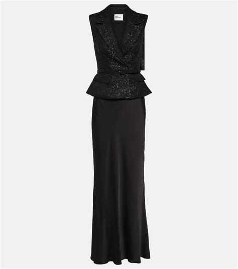 Self Portrait Peplum Boucle Gown In Black Lyst