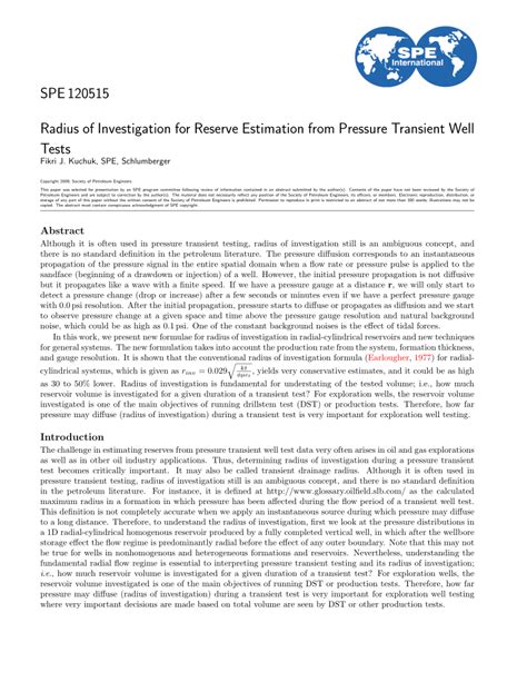Pdf Radius Of Investigation For Reserve Estimation From Pressure Transient Well Tests