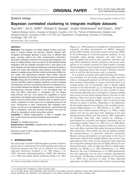 Pdf Bayesian Correlated Clustering To Integrate Multiple Datasets