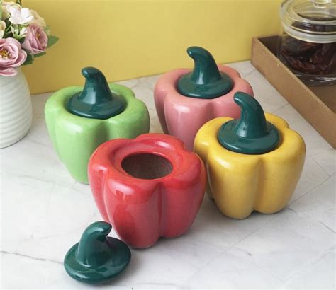 Buy Assorted Ceramic Capsicum Multicolor Storage Box At 64 Off Online
