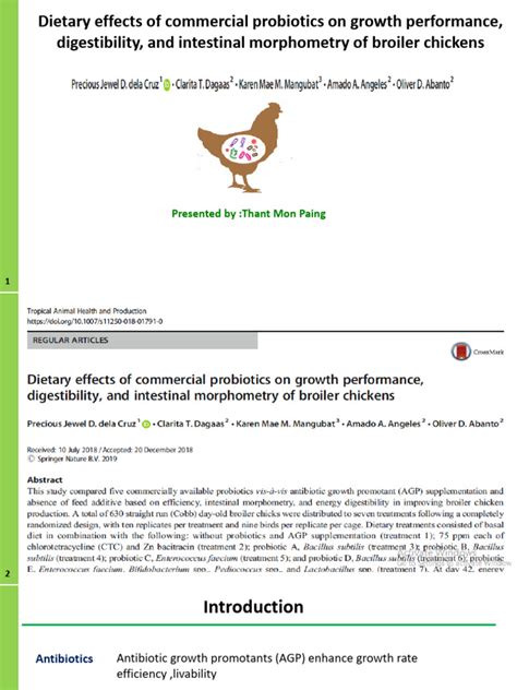 Dietary Effects Of Commercial Probiotics On Growth Performance Digestibility And Intestinal