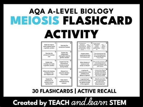 Meiosis A Level Biology Active Recall Flashcard Activity Teaching Resources