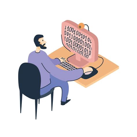 A Programmer Writes Code On A Desktop Computer Binary Code On The Monitor 6304075 Vector Art At