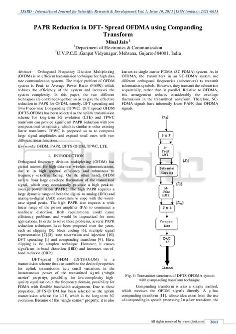 Pdf Papr Reduction In Dft Spread Ofdma Using Companding Transform