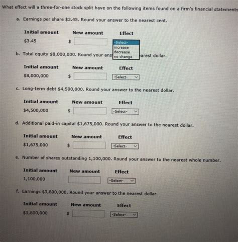 Solved What Effect Ill A Three For One Stock Split Have On