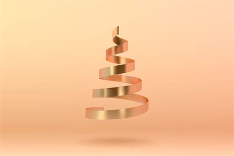 추상 광택 나선형 크리스마스 트리입니다 골든 코일 금속 리본입니다 새 해와 크리스마스 장식 개념입니다 3d 최소한의 파스텔 컬러 배경 크리스마스에 대한 스톡 벡터 아트 및