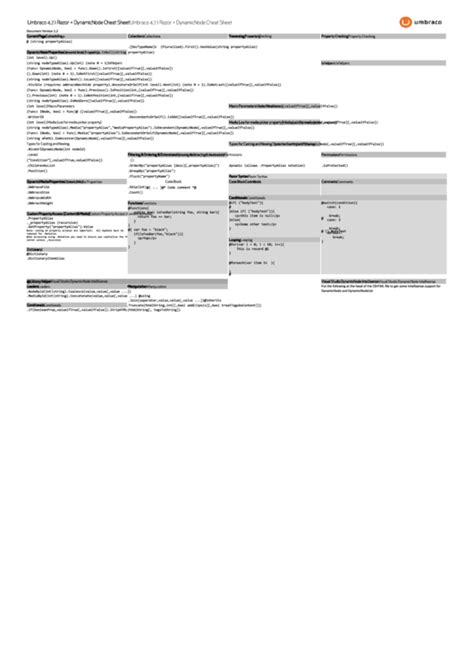 Umbraco 4 7 1 Razor Dynamicnode Cheat Sheet Printable Pdf Download