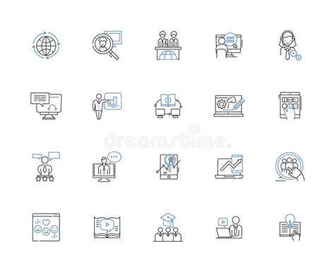 Electronic Population Line Icons Collection Cyborgs Droids Robots