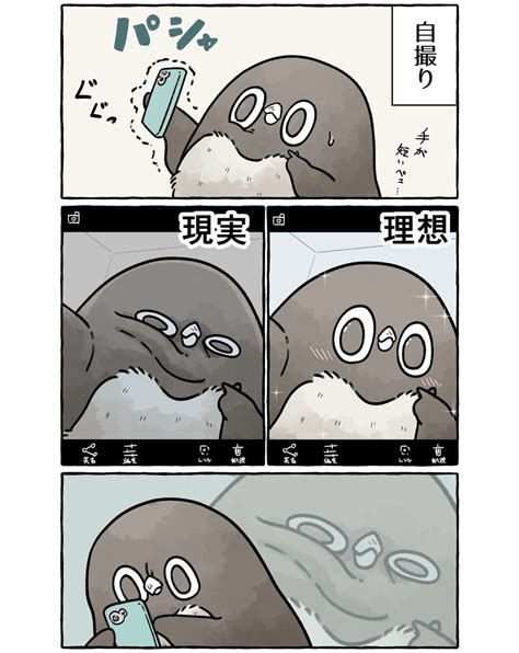 「自撮りの理想と現実 虚無かわいいアデリーペンギン 」おぞねの漫画