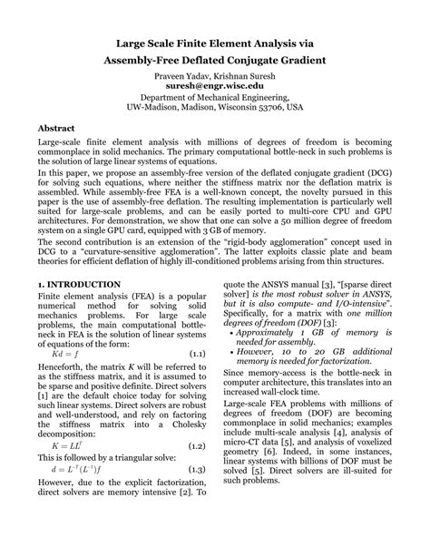 Pdf Large Scale Finite Element Analysis Via Assembly Free Deflated