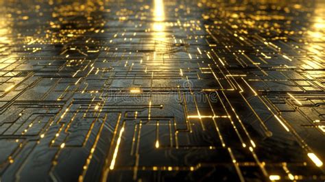 Futuristic Golden Circuit Board With Glowing Pathways Stock Image Image Of Technology