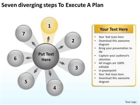 Seven Diverging Steps To Execute A Plan Circular Flow Arrow Chart PowerPoint Slides Template