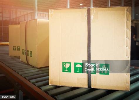 컨베이어 벨트에서 움직이는 포장 상자 판지 골판지 상자 창고 유통 창고 배송 용품 창고 화물 운송 운송 물류 0명에 대한 스톡 사진 및 기타 이미지 Istock