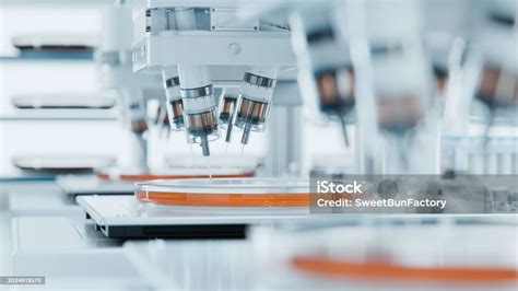 미래형 실험실 실험을 수행하는 고정밀 연구 장비 바이오프린팅 첨단 기술 개념 인공적으로 성장한 조직에 작용하는 자동 인젝터 Bioprinting에 대한 스톡 사진 및 기타