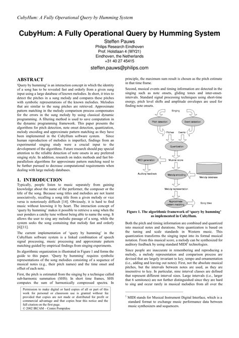 Pdf Cubyhum A Fully Operational Query By Humming System