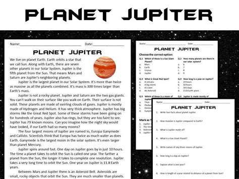 Jupiter Reading Comprehension Passage And Questions Pdf Teaching