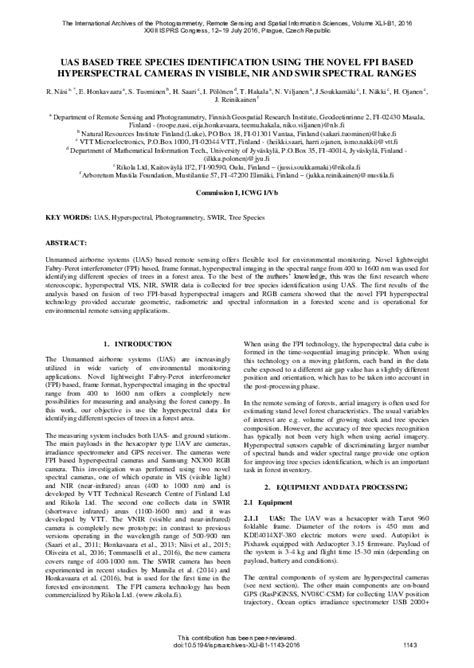 Pdf Uas Based Tree Species Identification Using The Novel Fpi Based Hyperspectral Cameras In