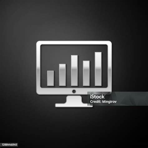 블랙 백으로 격리된 재무 차트와 그래프 아이콘이 있는 실버 컴퓨터 화면 차트 막대 및 재무 분석 긴 그림자 스타일 벡터 0명에 대한 스톡 벡터 아트 및 기타 이미지 Istock
