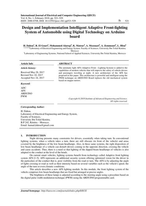 pdf design and implementation intelligent adaptive front lighting