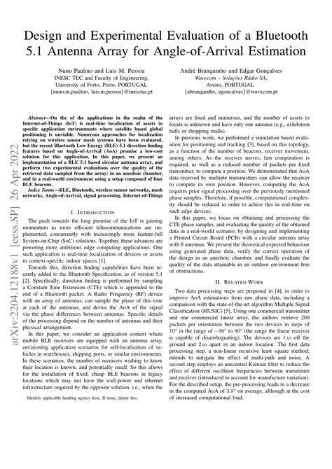 Pdf Design And Experimental Evaluation Of A Bluetooth 51 Antenna Array For Angle Of Arrival
