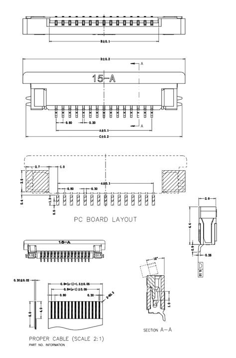 0 8MM Pitch FPC FFC Connector H2 0MM 6Pin FPC Bottom Connector
