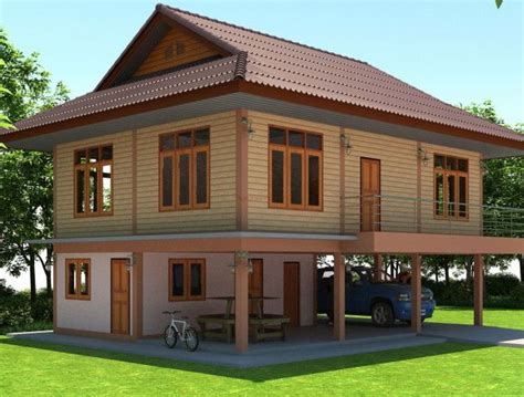 แบบบ้านสองชั้นครึ่งปูนครึ่งไม้ กลิ่นอายไทยชนบท โครงสร้างยกพื้นหนีน้ำท่วม