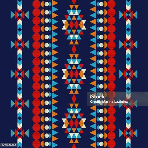 전통적인 민속 기하학적 패턴의 나바호 모자이크 러그 줄무늬 아메리카 원주민 인디언 담요 북미 부족 문화에 대한 스톡 벡터 아트 및 기타 이미지 Istock